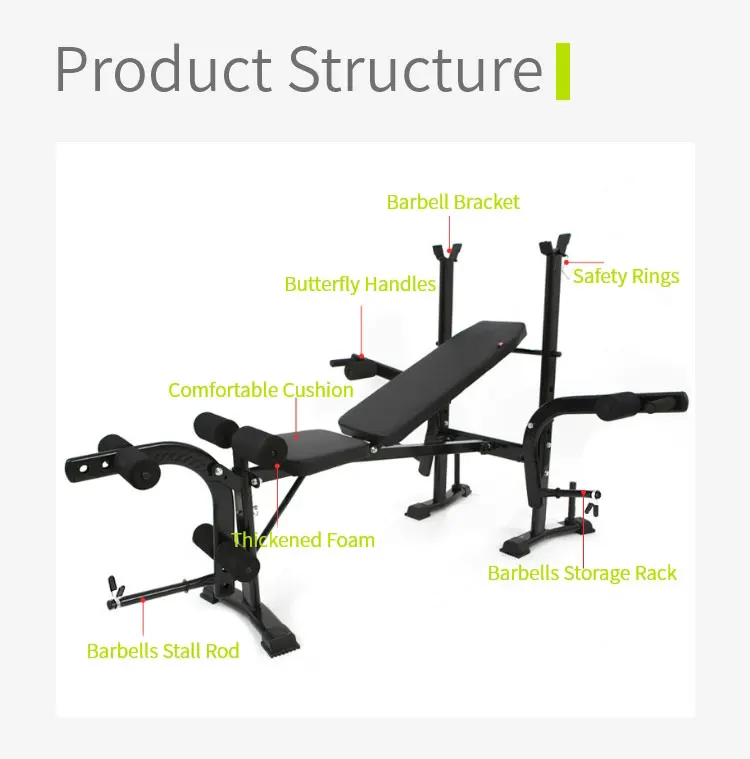 Adjustable Multi-Function Gym Bench Incline Preacher Curl Bodybuilding Flat Decline Weight ...
