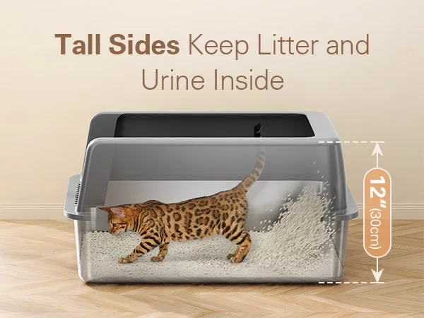Semi-enclosed Stainless Steel Cat Litter Box With Lid Extra Large ...