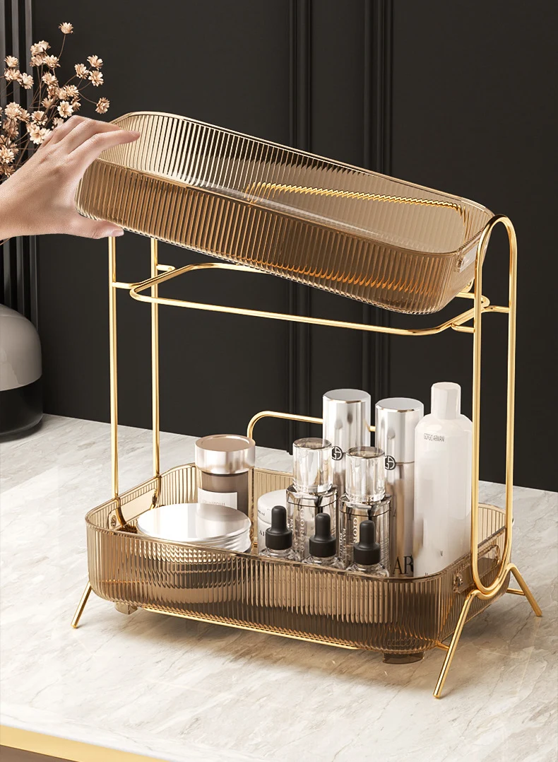New 2 Tiers Clear Desktop Storage Shelf Stand Skincare Organizer Holder ...