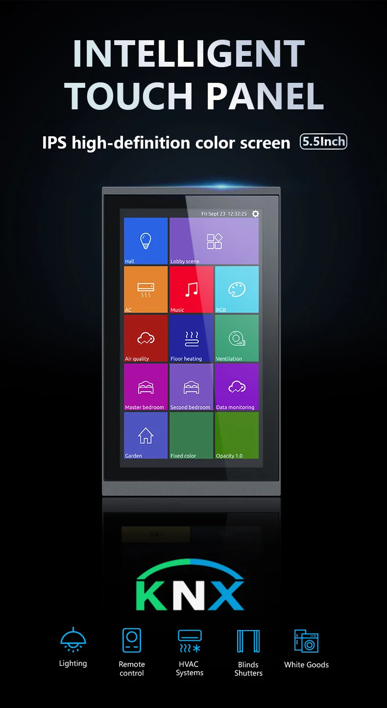 5.5 Inch Smart Hotel Touch Screen - KNX Temperature Control