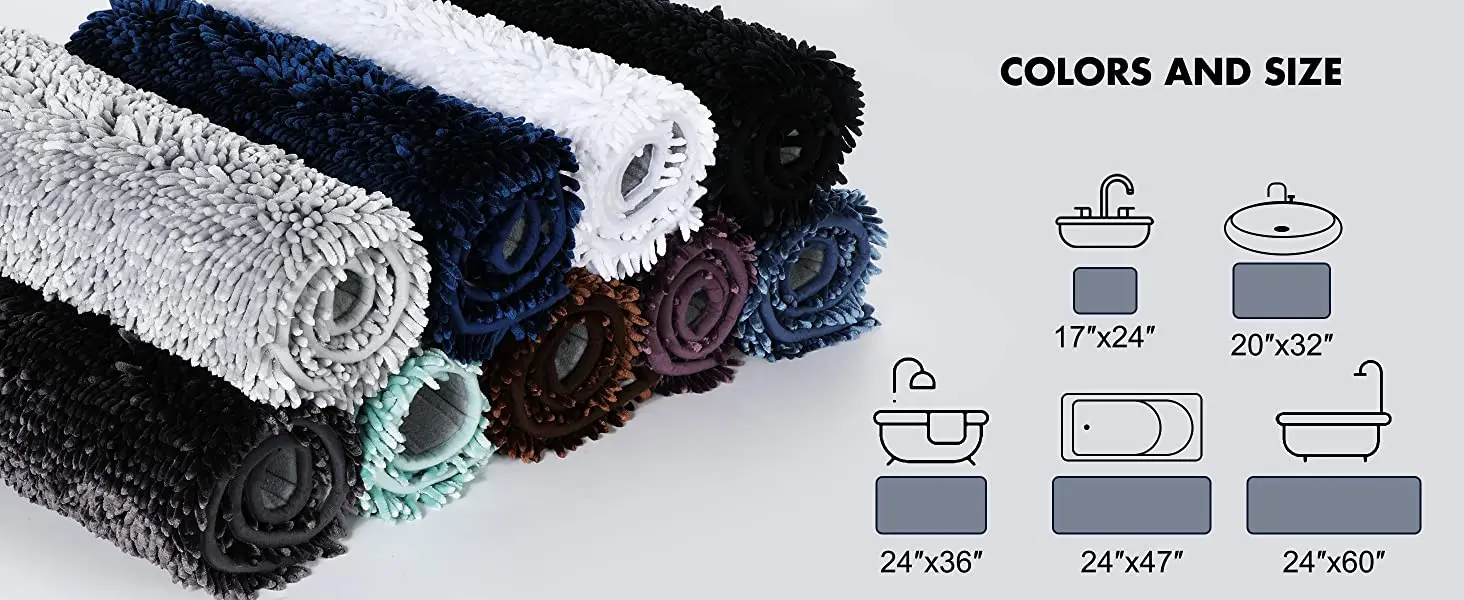 Luxury Chenille Bath Mats - Soft, Absorbent, and Non Slip