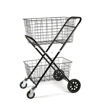 Iron Wire Double Basket Shopping Trolley Supermarket Jumbo Storage ...