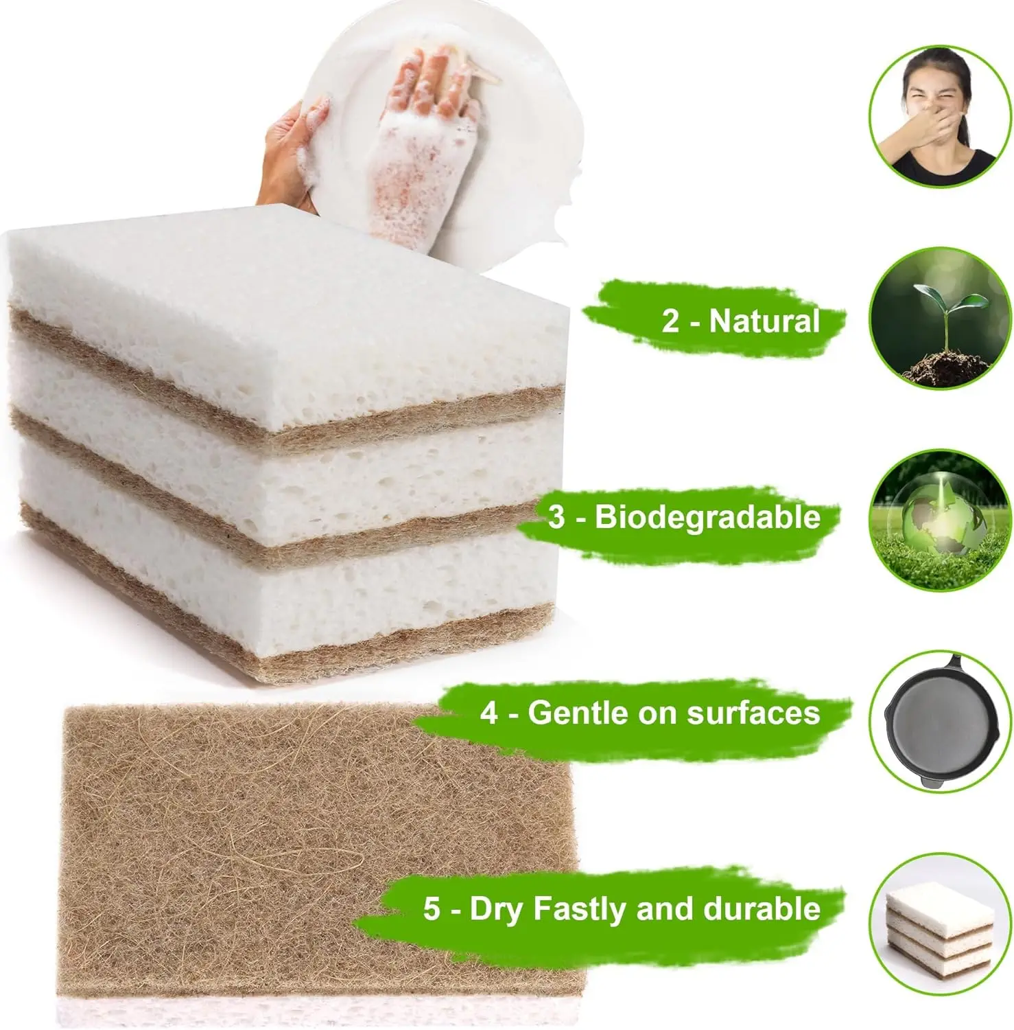 100% Biodegradable Coconut Fiber Cellulose Sponge Natural Durable Dish ...