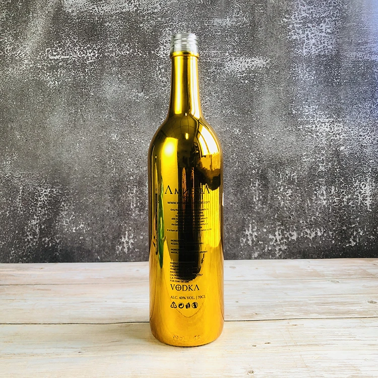 Gold Electroplating 750ml Liquor Gin Glass Bottles for Alcohol