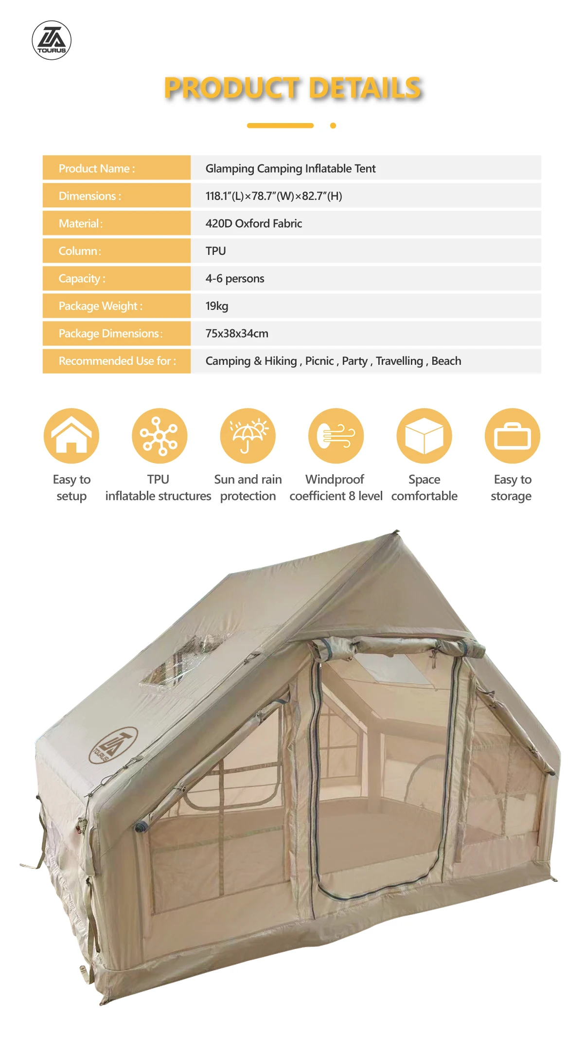 Tourus Newly Large Inflatable Tunnel Camping Tent Air Tube Outdoor Tent ...