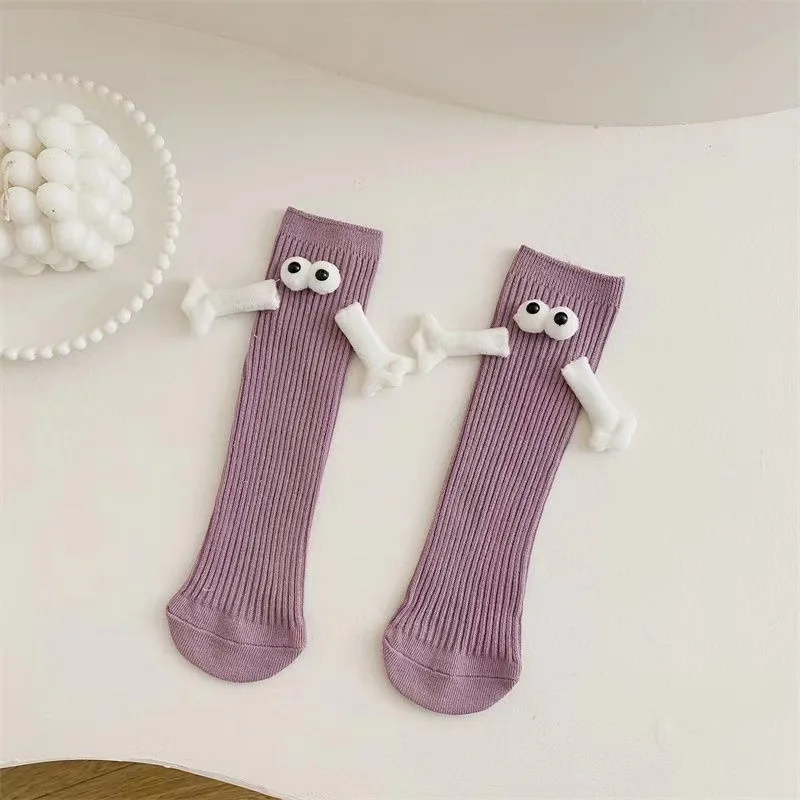 Hand In Hand Sock For Children Boy Girl Solid Color Cartoon Eye Magnet ...