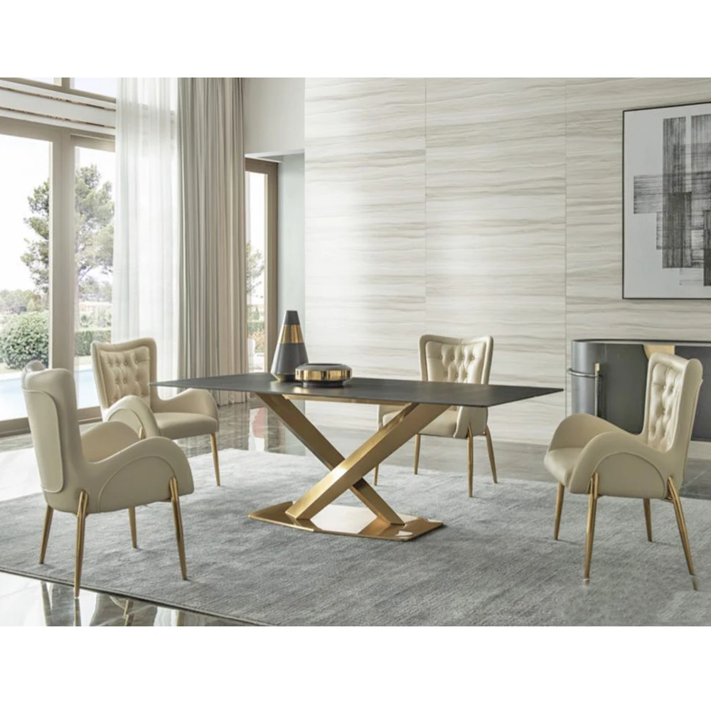 Stainless Steel Legs Marble Top White Dining Table Rectangle Contemporary Mesas De Comedor ...