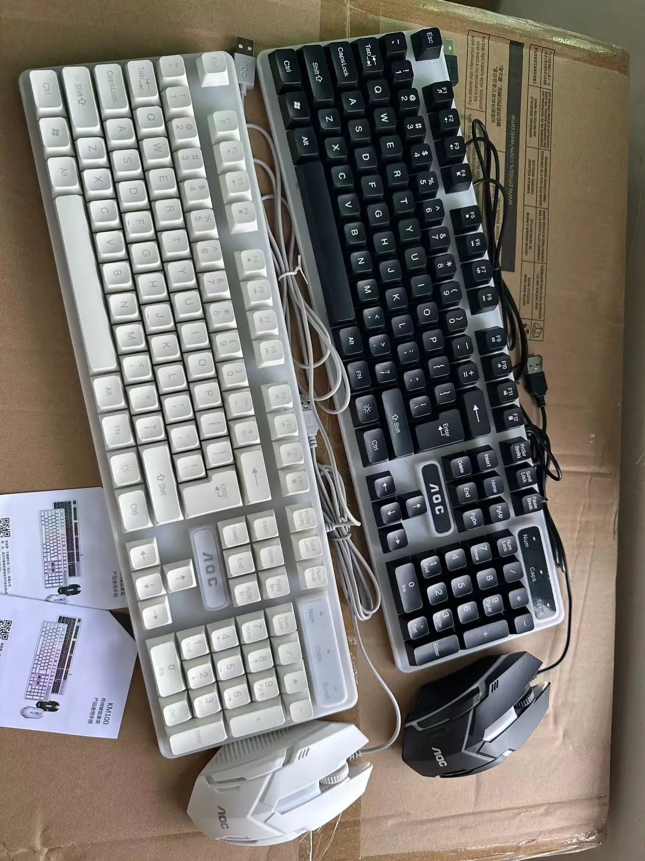 Aoc Km100 Wired Usb Luminous Keyboard And Mouse Set Mechanical Touch ...