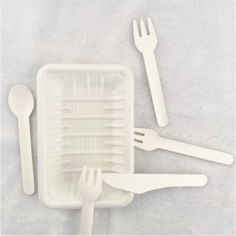 Custom Printed logo Eco Friendly Biodegradable Paper Cutlery Kit White ...