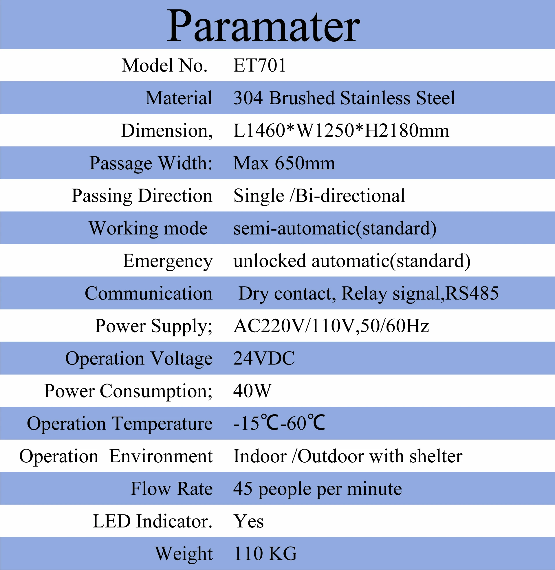 ETT Semiautomatic Access Control System Full Height Turnstile Gate Led ...
