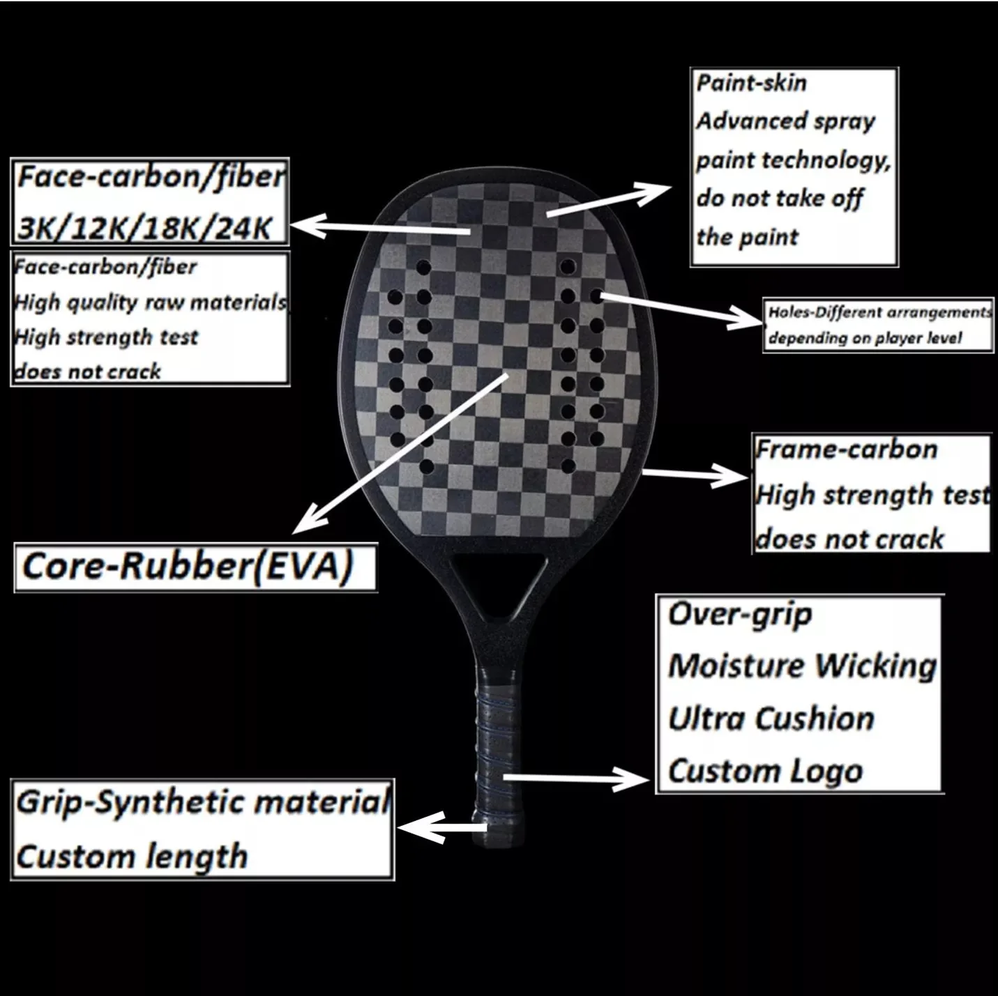 Customizable DIY Logo Graphite Carbon Beach Tennis Paddle Racket ...