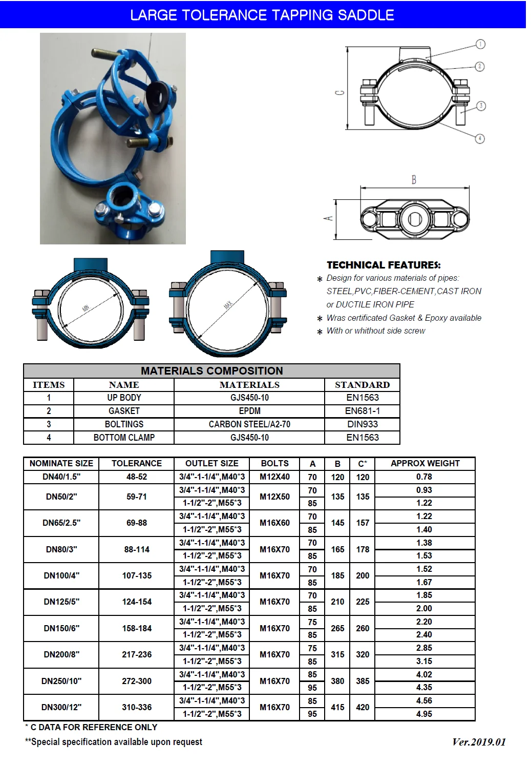 Ductile Iron Large Tolerance Tapping Saddles - Buy Tapping Saddles ...