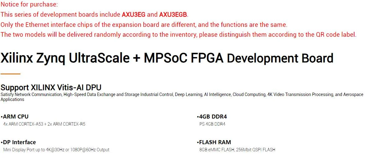 Alinx AXU3EGB Xilinx Zynq Ultrascale+ FPGA Development Board