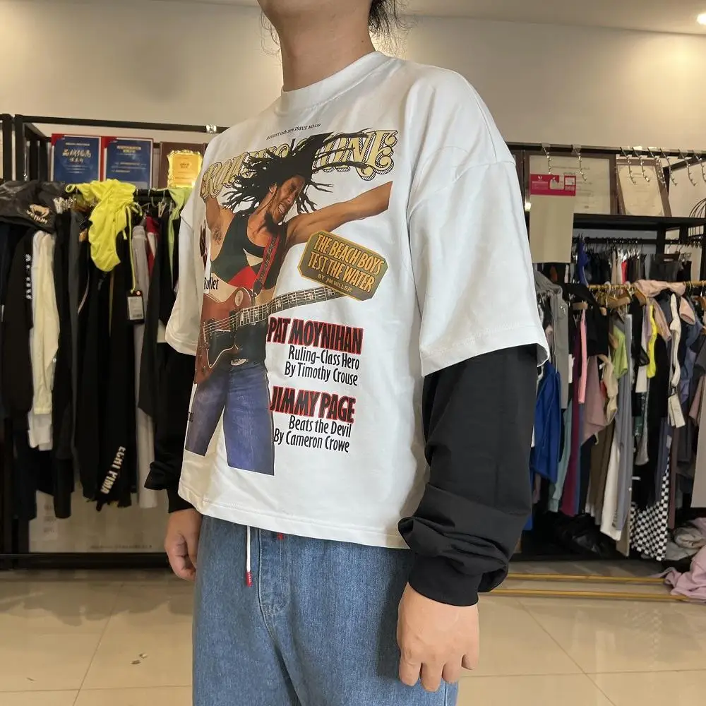 Custom Logo Customized Mens Drop Shoulder Print Double Layer Long ...