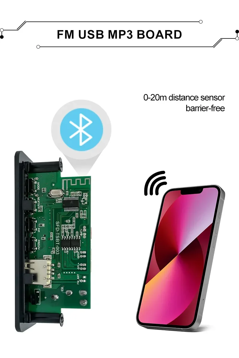 5V MP3 Decoding Board with Bluetooth - 2*3W to 2*5W Amplifier