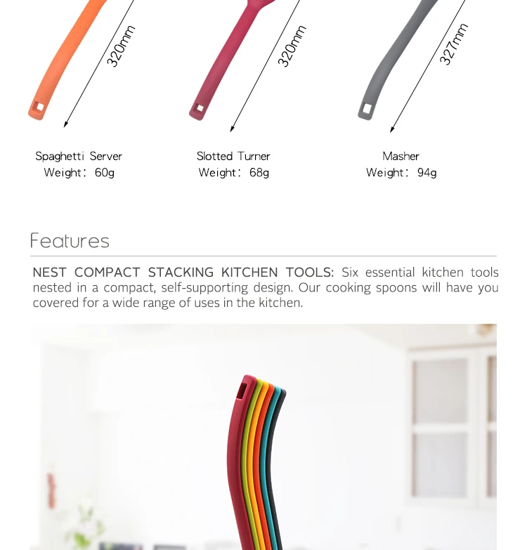Nest Utensils Compact Stacking Kitchen Tool Set 6-piece Non Stick Nylon ...