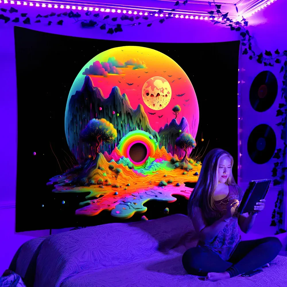 Black Light Psychedelic Aesthetic Uv Reactive Tapestry Wall Hanging ...