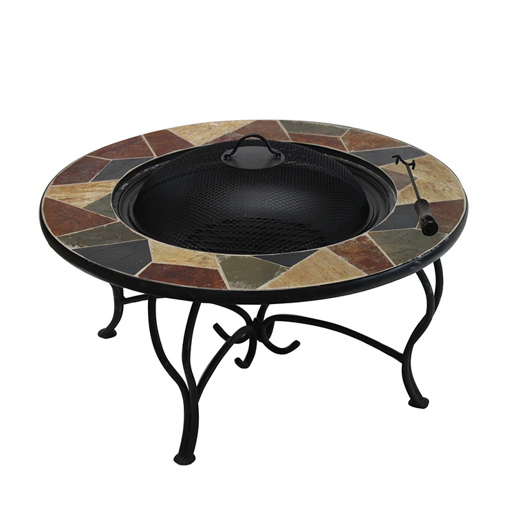 31.5inch Dia Slate Desktop Fire Pit With Steel Legs For Barbecue - Buy ...