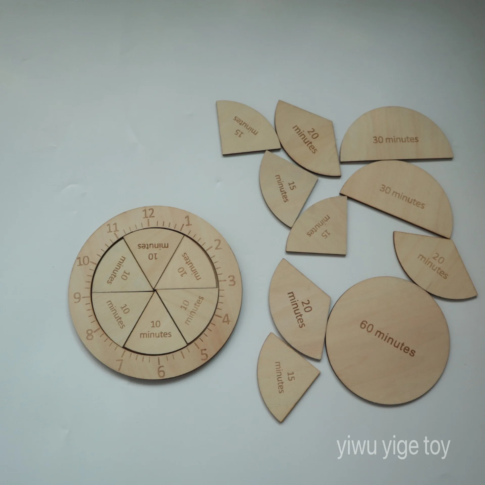 Wooden Learning Time Clock Time Fraction Learning Set Wooden Toy Clock ...