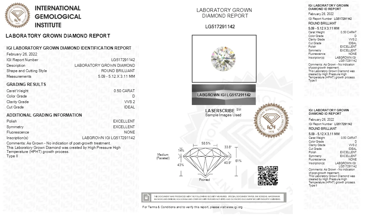 Messi Gems IGI Certificate Diamond HPHT 0.50CT D VVS2