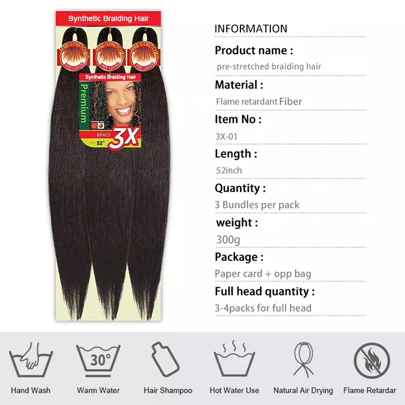 Drop Shipping 3X 52inch Pre-stretch Synthetic Hair Extensions Easy ...