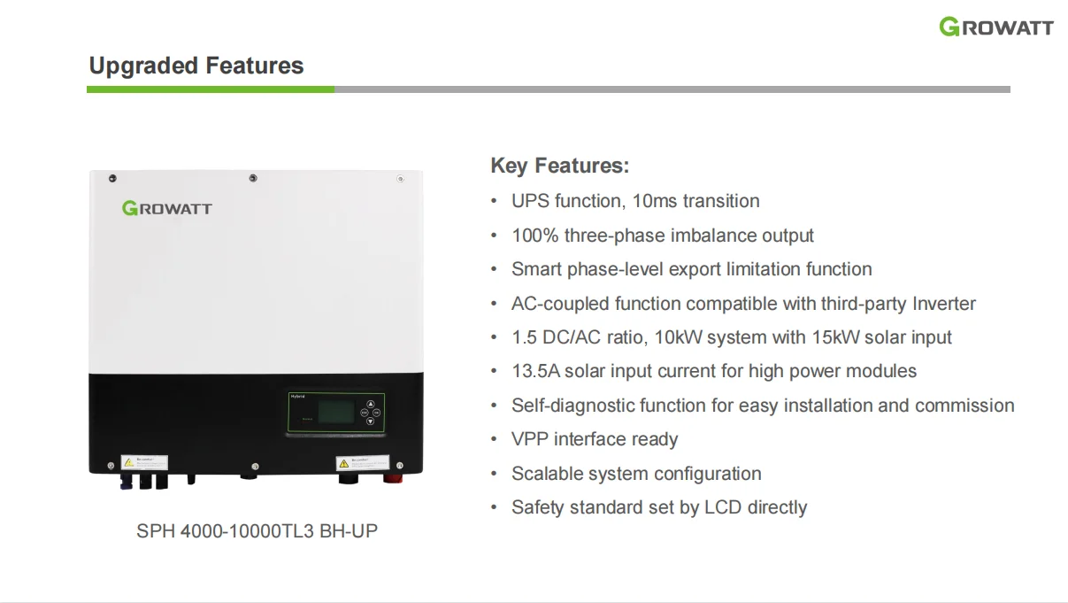 Growatt Sph 4000~10000tl3-bh Up Inverter 3 Phase 380v 400v Europe Standard Hybrid 5kw 8kw 10kw ...