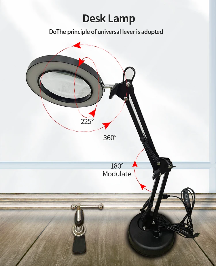 Adjustable Swing Arm Led Lighted Magnifier With Light And Stand 3 Color ...
