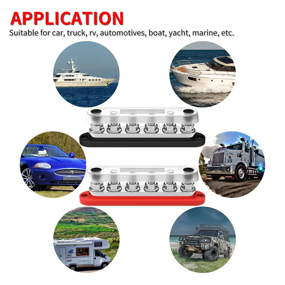 6 X M8 Heavy-Duty Busbar - 300A Terminal Block with Cover