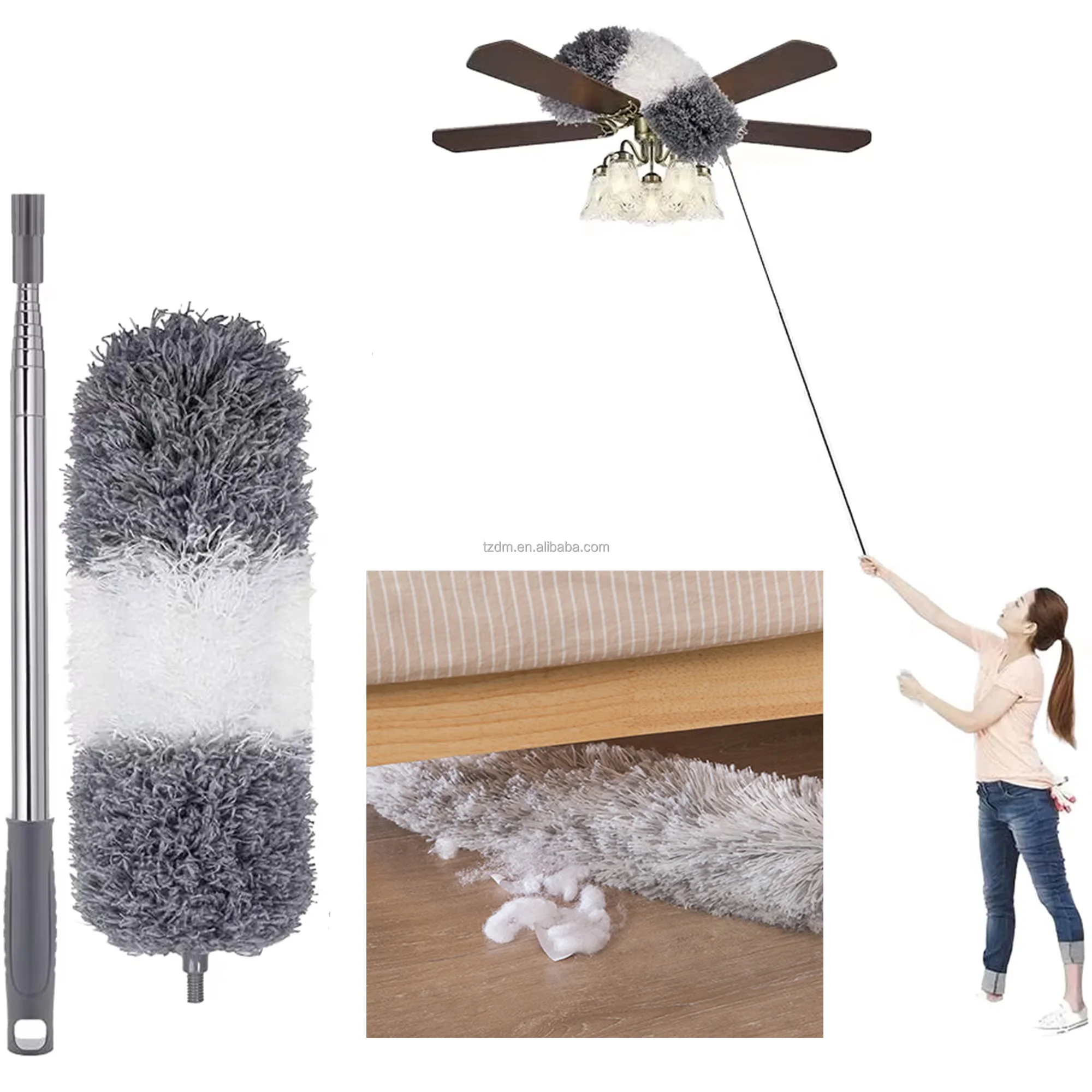 100-Inch Extra Long Microfiber Feather Duster Extendable Pole Bendable ...