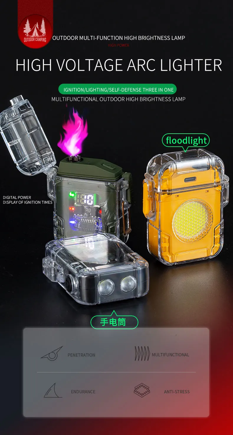 Hot Selling Double Arc Outdoor Plastic Type-c Rechargeable Transparent ...