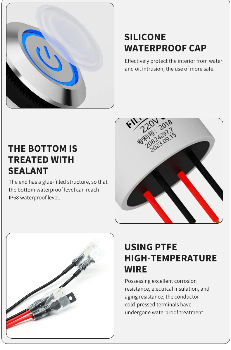 Filn Black Metal Push Button Switch Factory Domed 16mm Self-locking ...