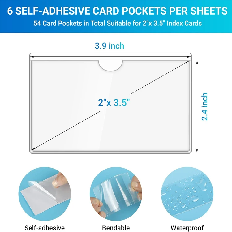 Index Card Pockets with Top Open Adhesive Pockets Plastic Label Holder ...