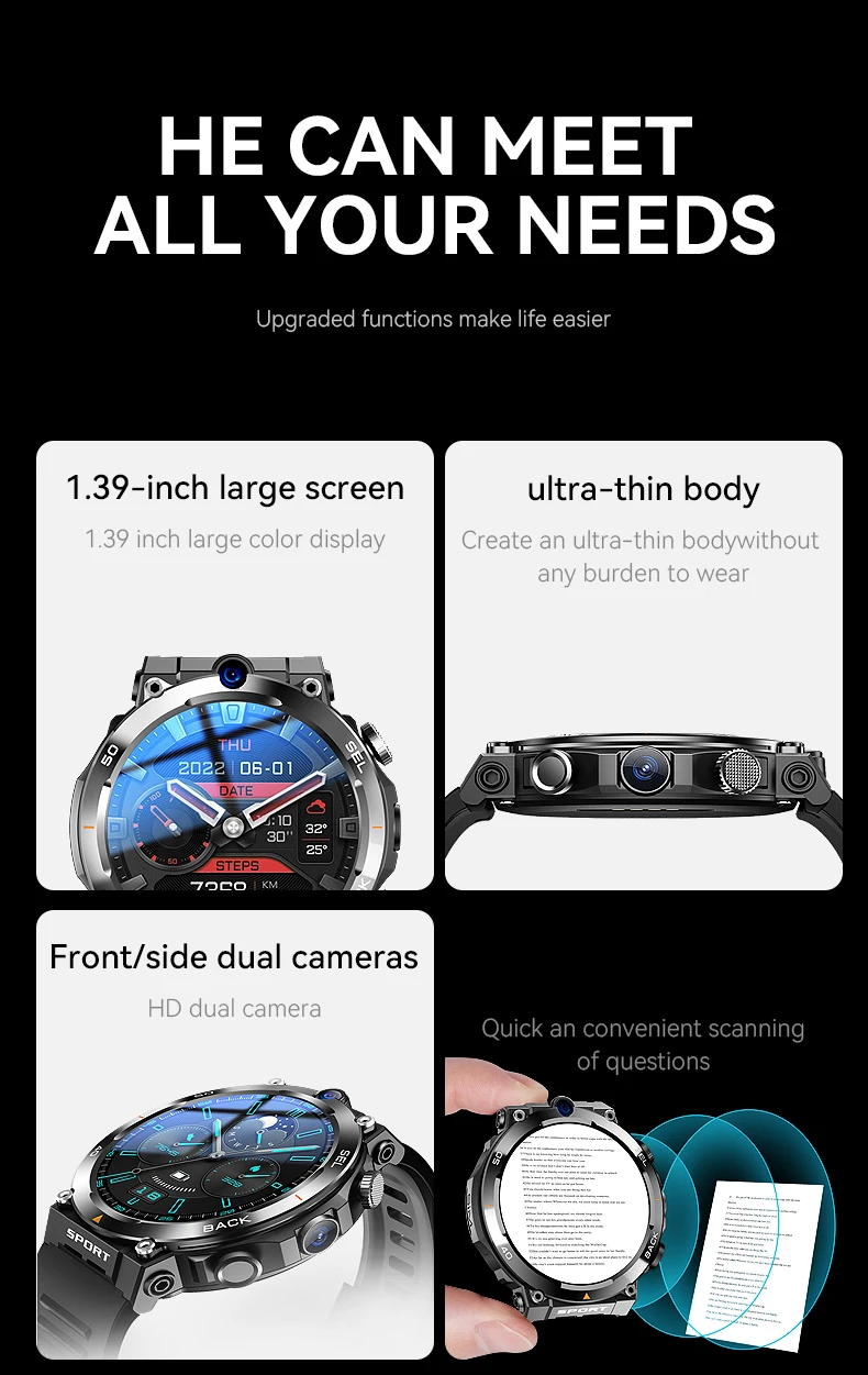 2024 New Phone Call Camera 4g Lte Smartwatch Manufacturer Men Gps Android Sim Card 4g Smart ...