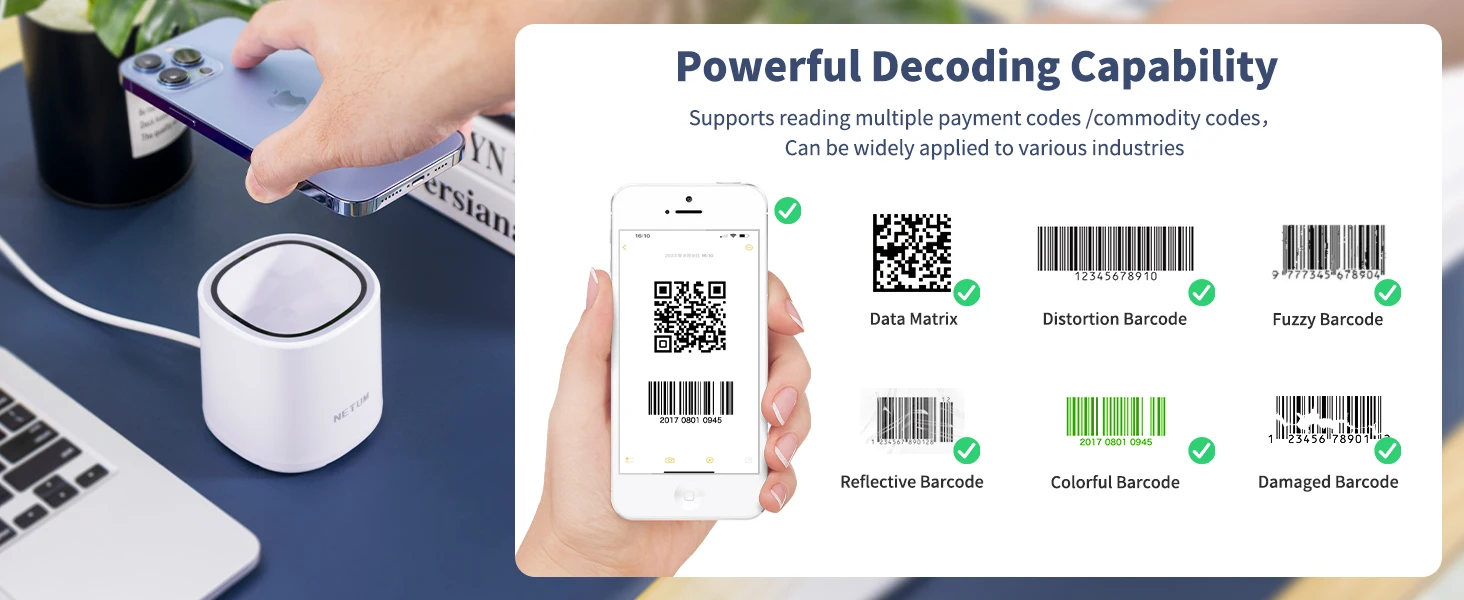 NETUM 2D Barcode Reader - Fast & Reliable QR Code Scanner