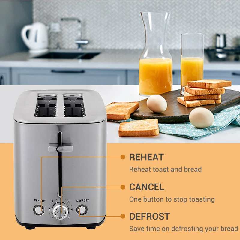 4 Slice S/s Toaster Long Slot Stainless Steel Metal 1-6 Level Browning ...