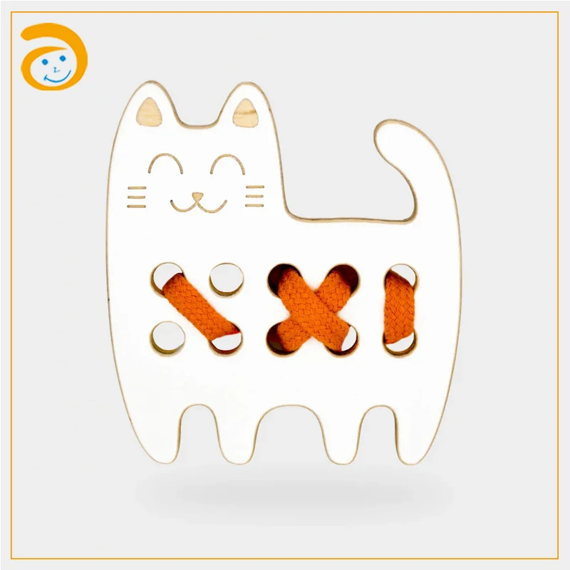 Wooden Lacing Animal Cat Dog Threading Toys Early Learning Fine Motor ...