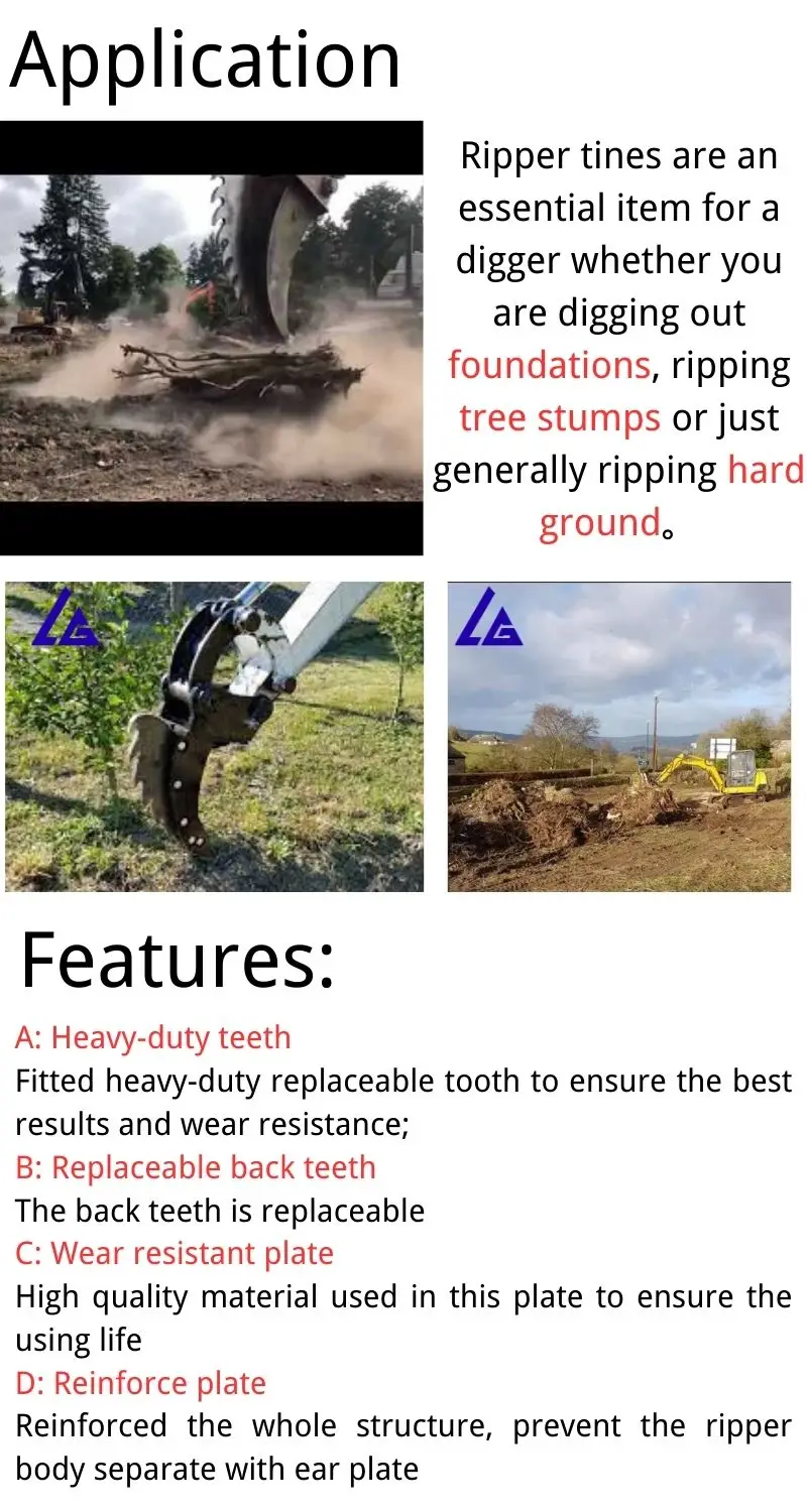 Excavator Single Shank Stump Ripper - 18 Month Warranty