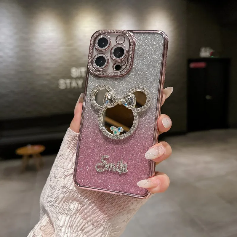 Cute Cartoon Glitter Mirror Phone Case for iPhone 16 Pro Max 15 14 Plus ...