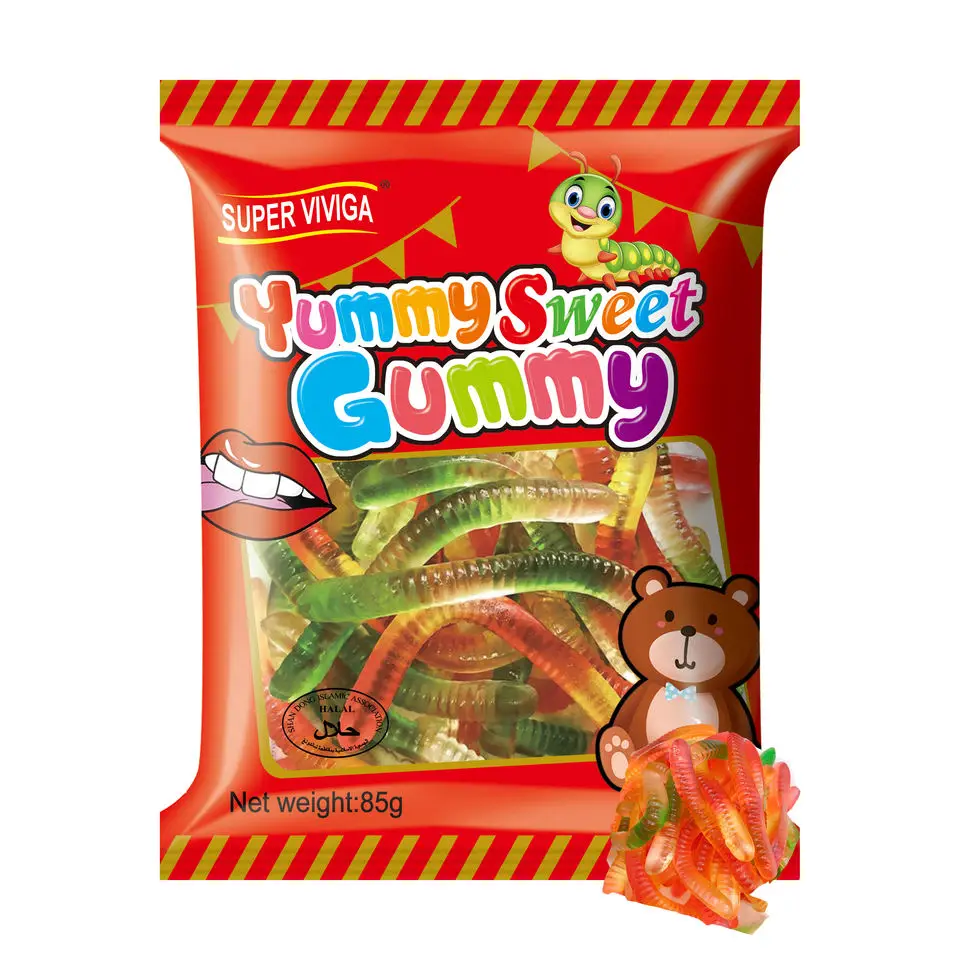 Oem Halal Colorful Sweet Sour Carton Worm Shape Gummy Candy - Buy Halal ...