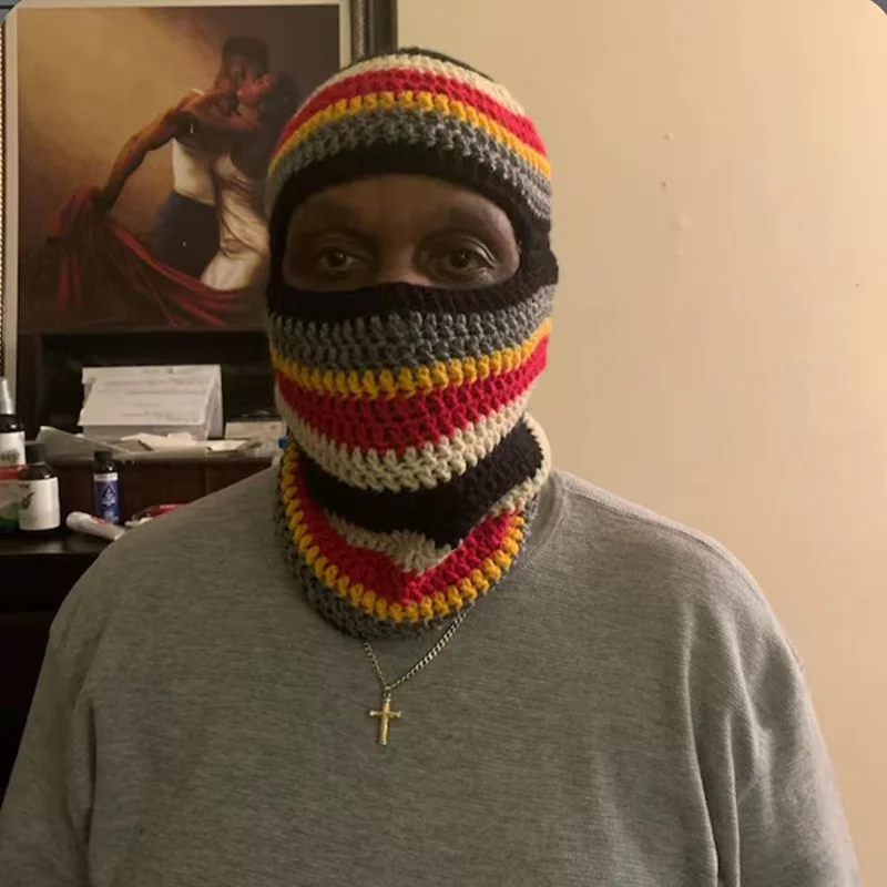 Custom Handmade Knit Color Striped One Hole Crochet Ski Mask Facemask ...