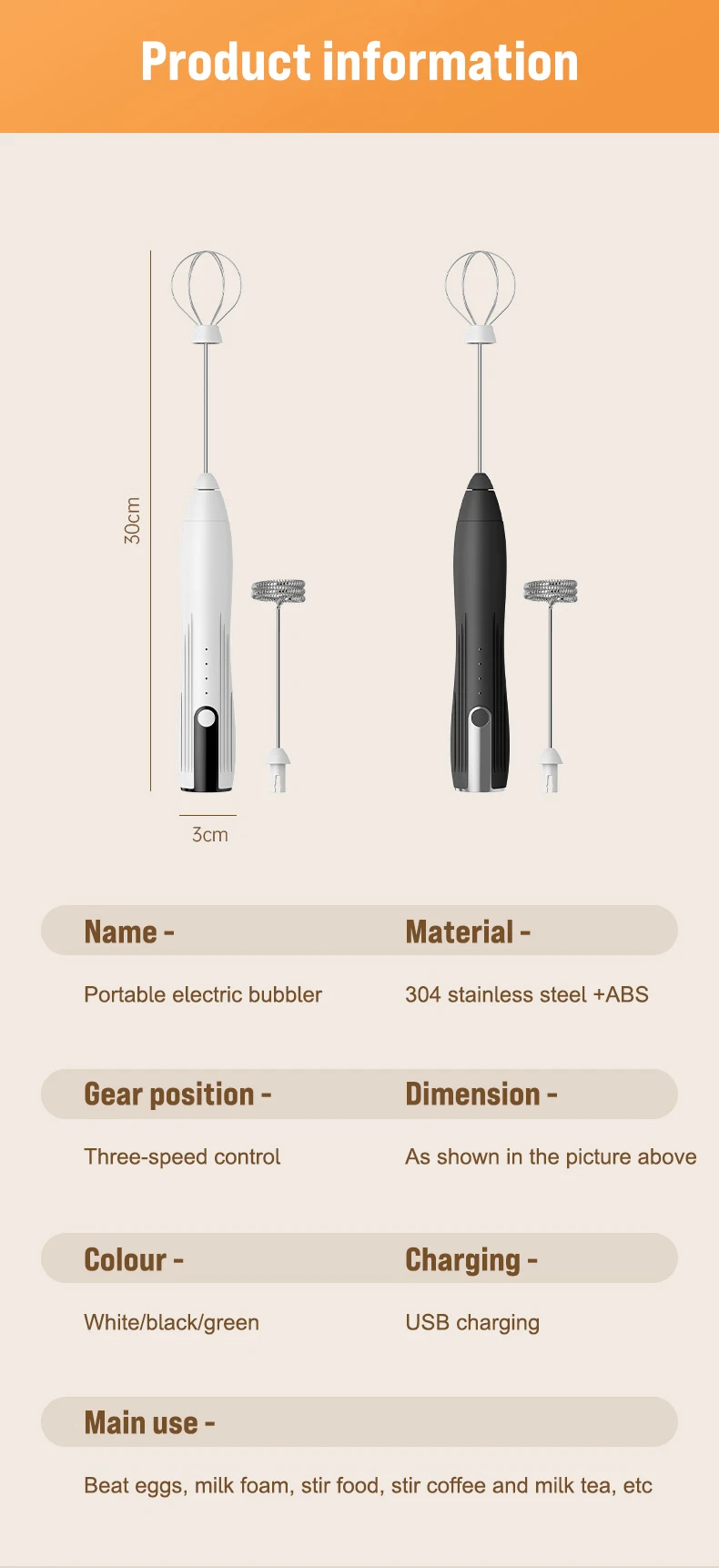 Electric Milk Frother Custom Portable Hand Mixer Foam Lattes Coffee ...