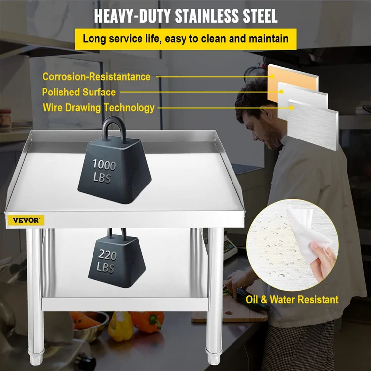 Commercial Kitchen Work Table Food Service Stainless Steel Double Layer ...
