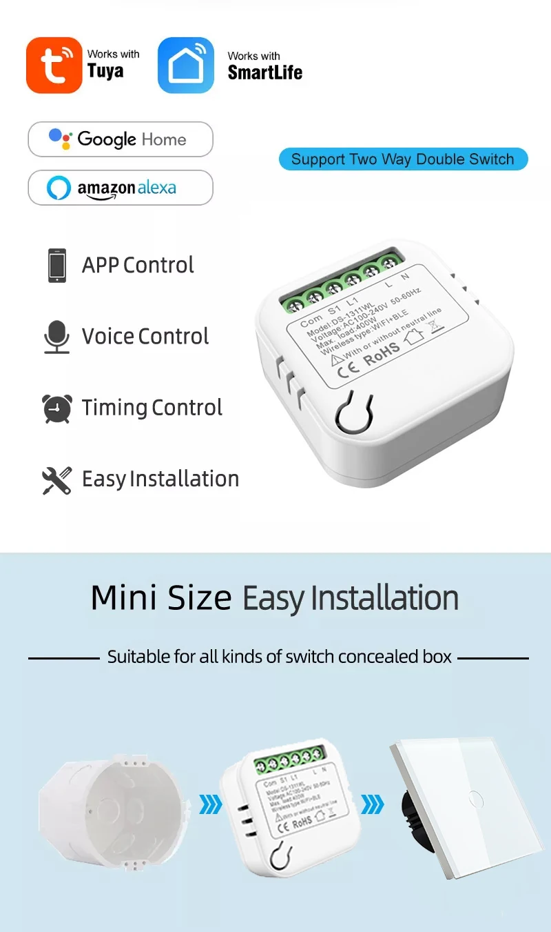 MVAVA Smart Mini Switch Module - Tuya Wifi Control for Home