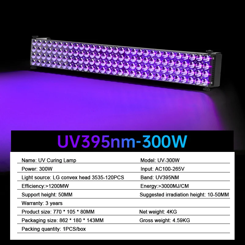 300W UV Curing Lamp for Silkscreen Printing - 365nm LED Black Light for ...