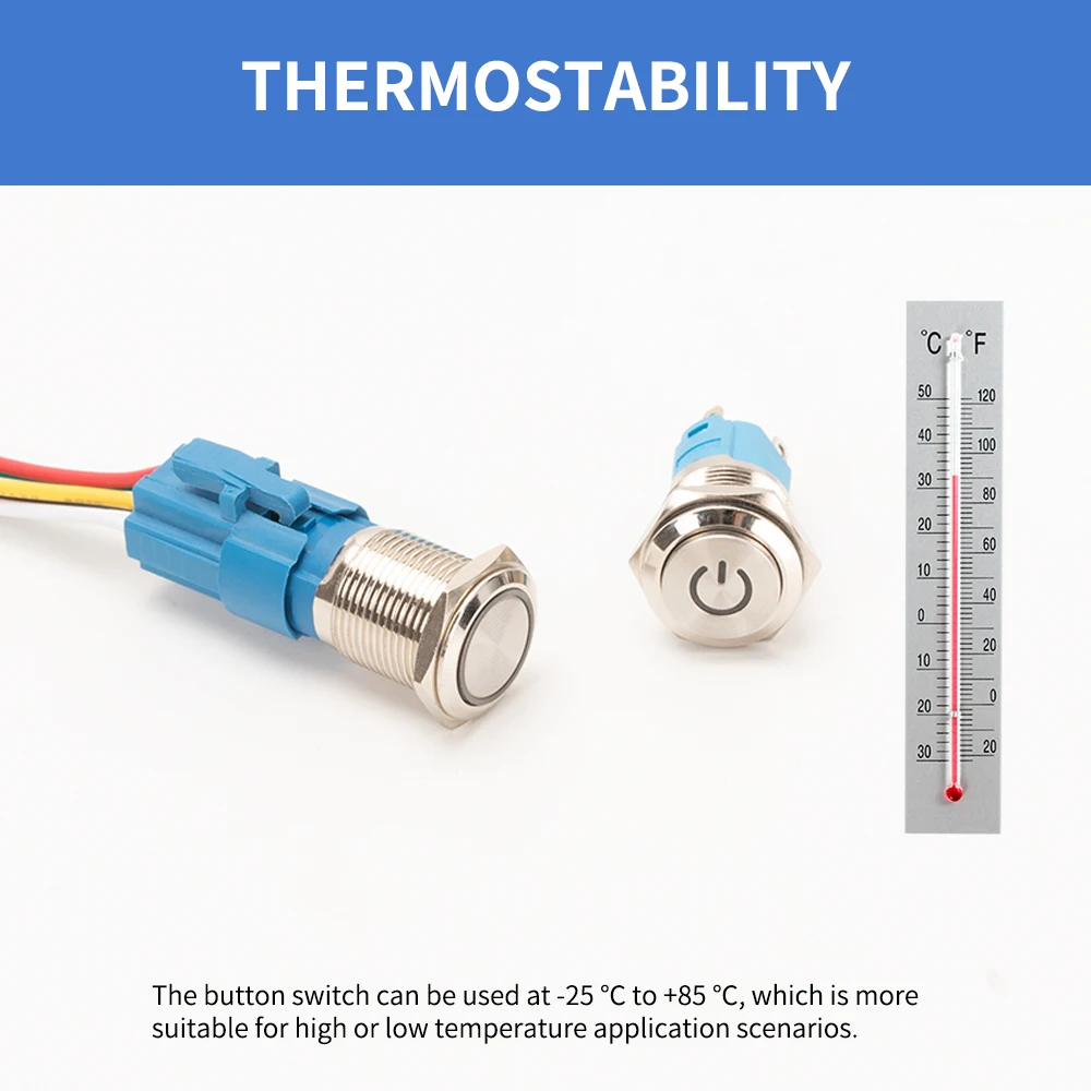 Durable Black Metal Push Button Switches - Waterproof & Illuminated