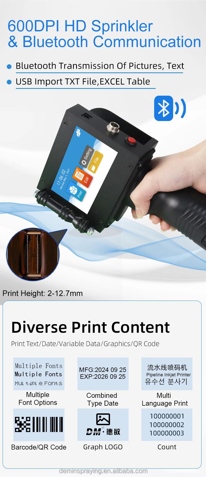 Demin Mx3s Handheld Inkjet Printer - Automatic CE Certified PVC Pipe ...