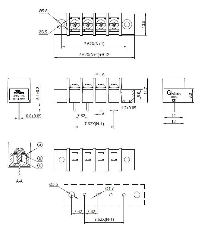 12 Pole Dc Barrier Terminal Blocks 60a Block Connector 35mm Pitch - Buy ...