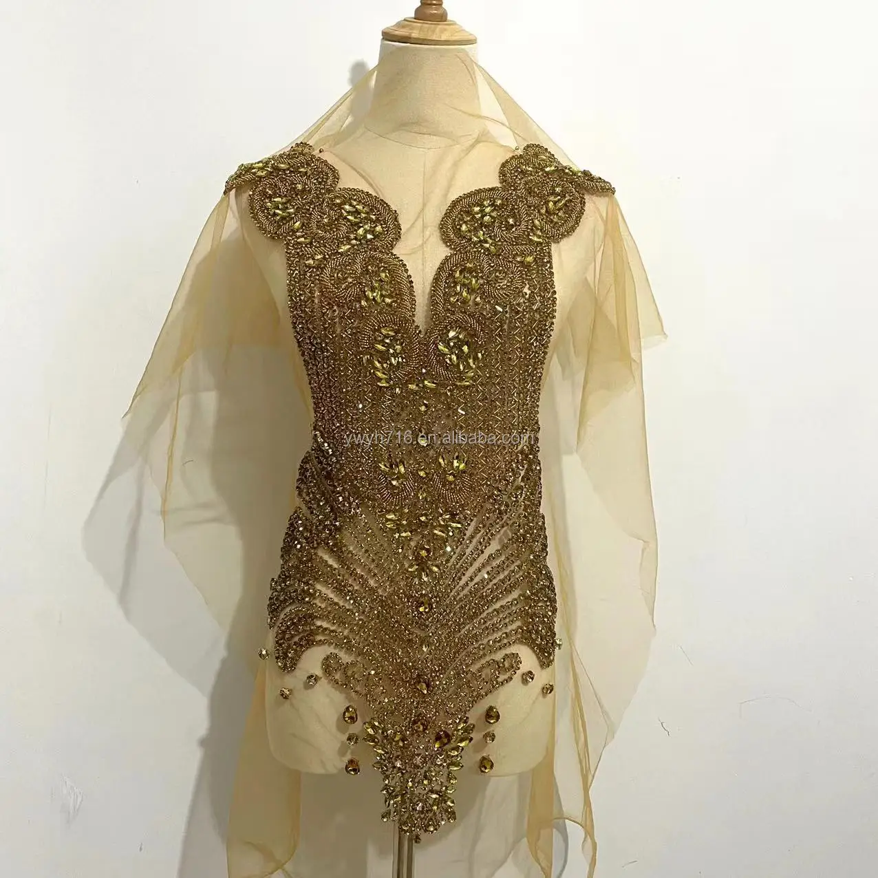 Luxury Burnt Orange Bling Bridal Rhinestone Bodice Applique for Dress