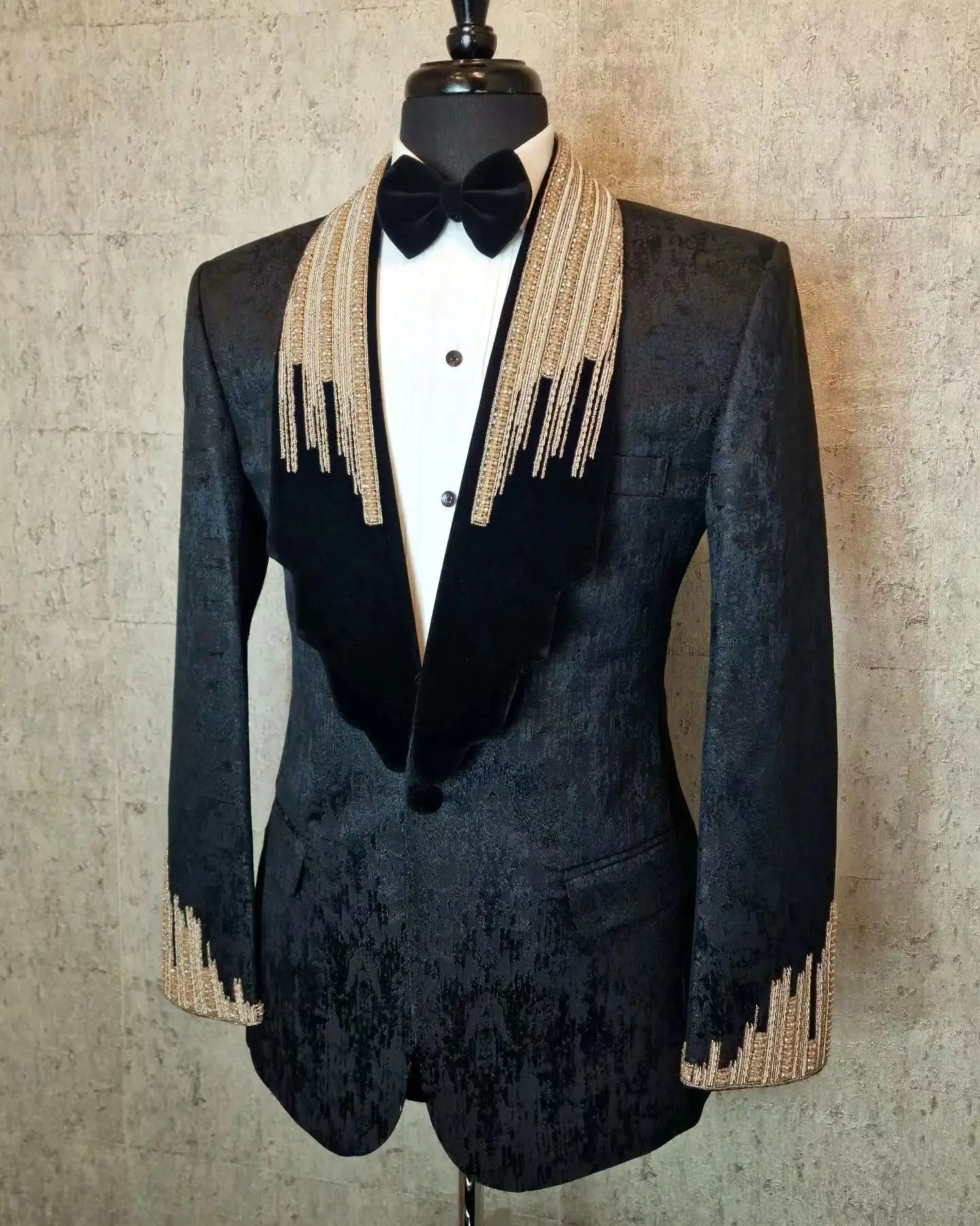 Tailor Made Floral Jacquard Tuxedo Suits for Men Wedding Slim Fit Hand ...