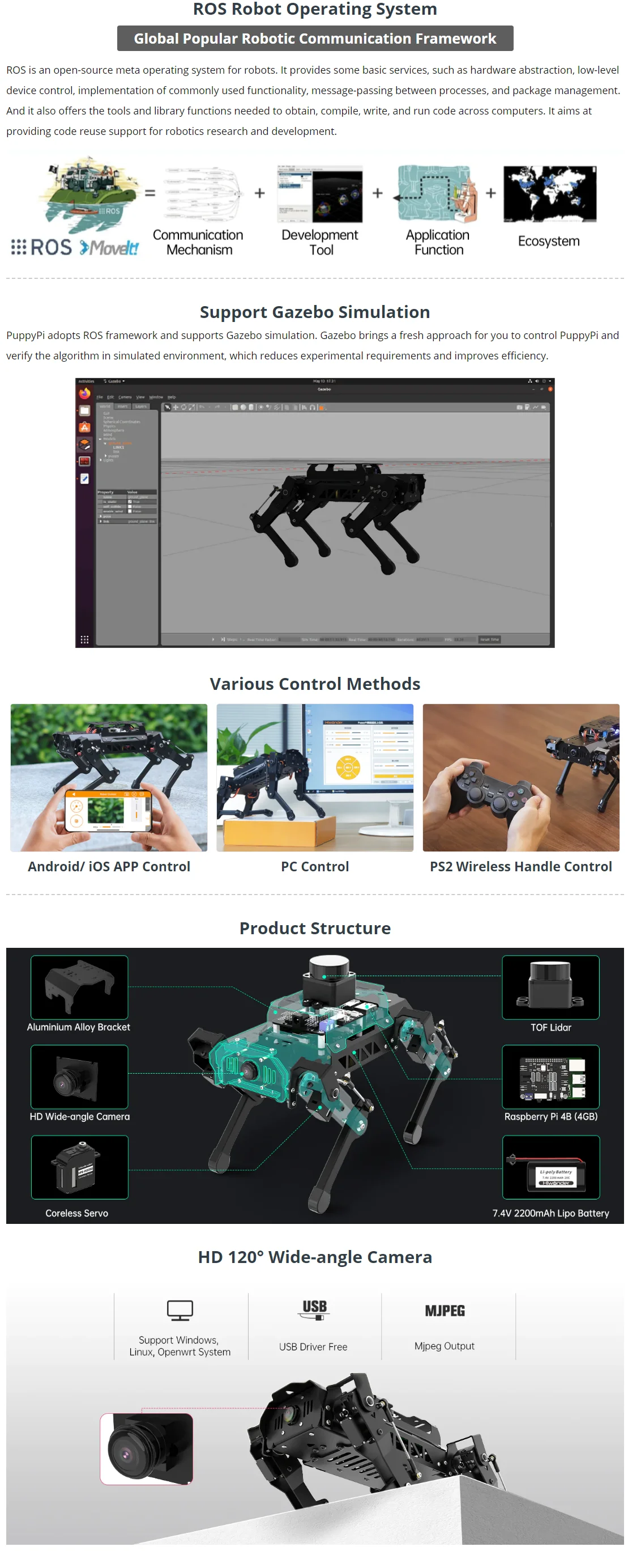 Hiwonder Puppypi Pro Ros Raspberry Pi Small Robot Dog Ai Lida ...